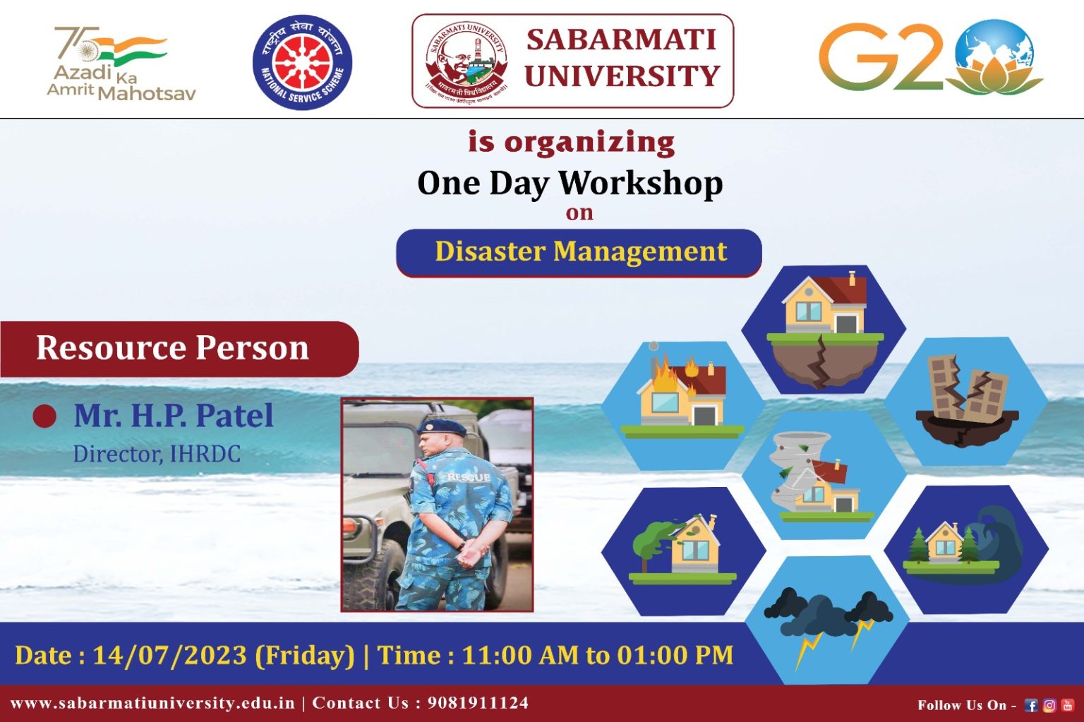 Disaster Management Workshop on 14th July 2023 - Sabarmati University